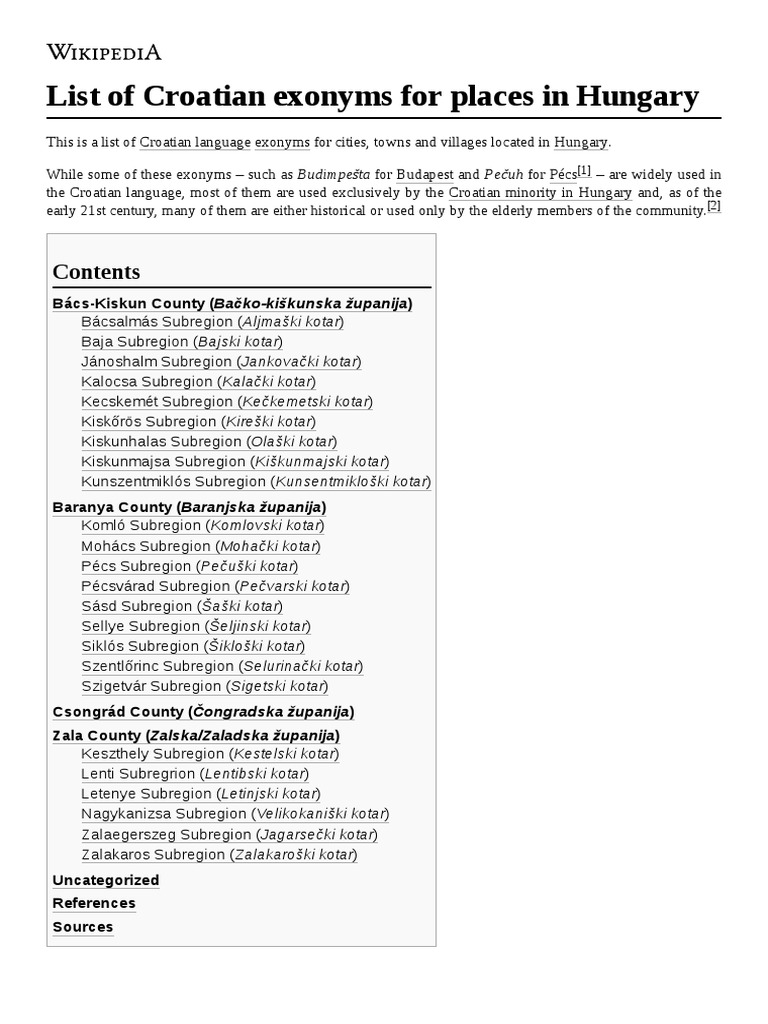 List of Croatian Exonyms For Places in Hungary: Bács-Kiskun County ...