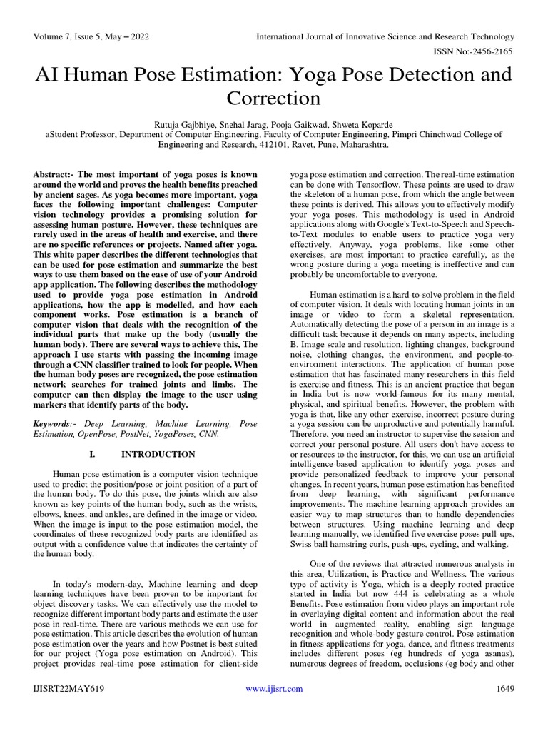 AI Human Pose Estimation Yoga Pose Detection and Correction | Download Free PDF | Machine ...