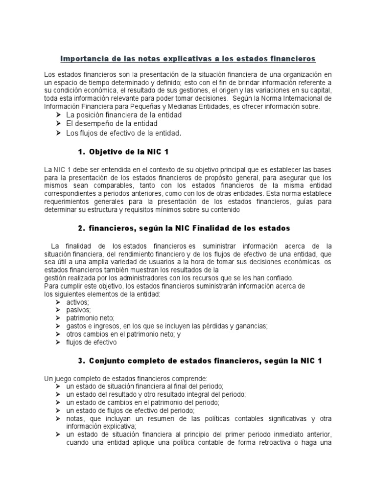 Importancia de Las Notas Explicativas A Los Estados Financieros | PDF | Estado financiero ...