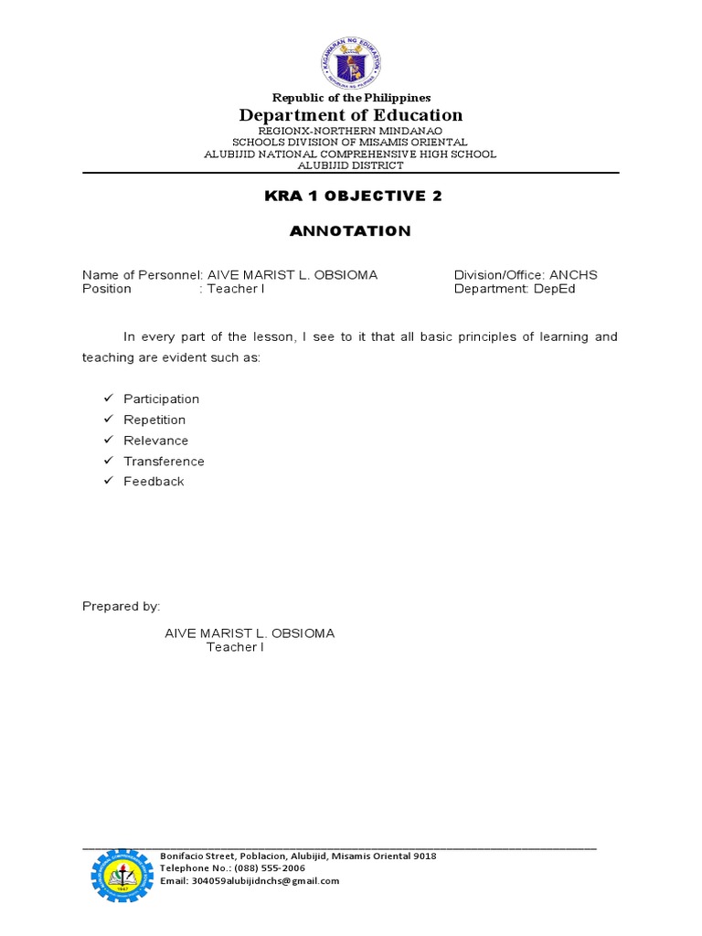 KRA 1 OBJECTIVE 2 Annotation 2022 | PDF | Communication | Applied ...