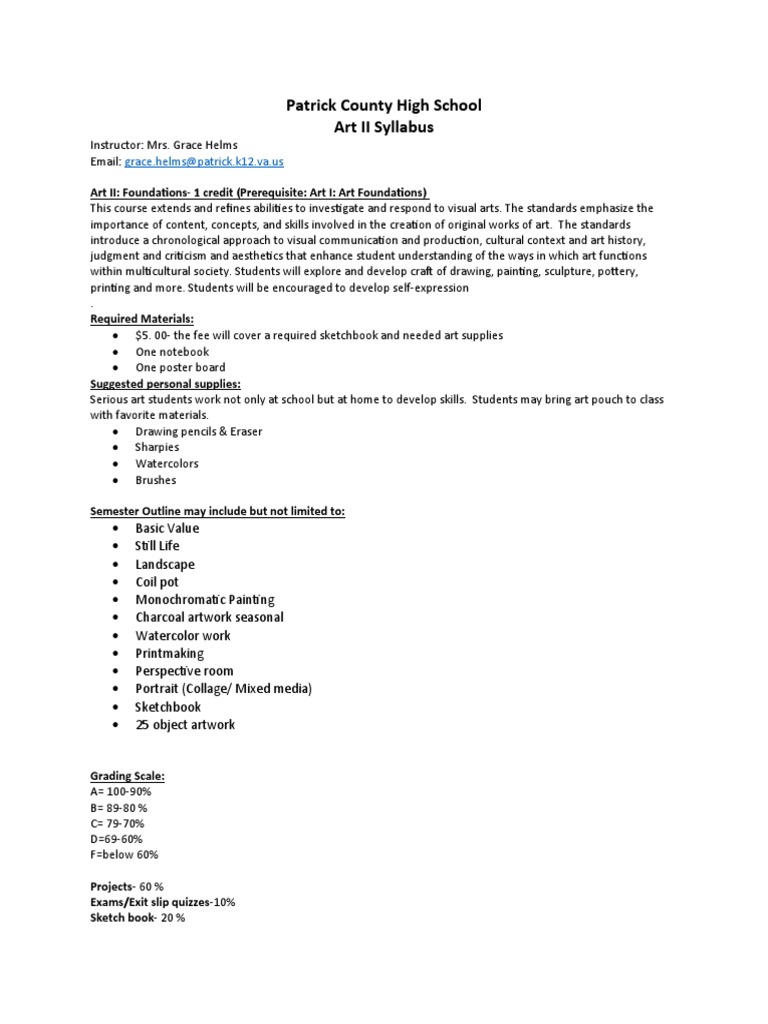 Art II Syllabus and Contract | PDF | Drawing | Teachers