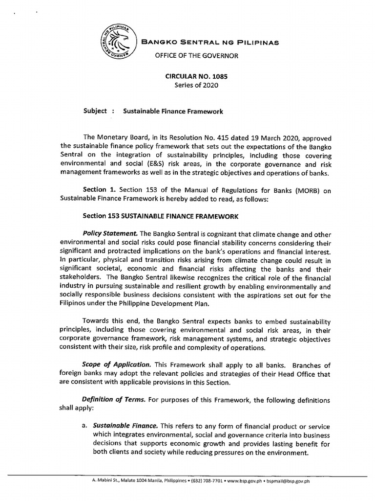 BSP Circular 1085 s2020 | PDF