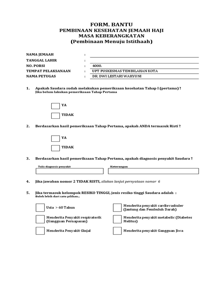 Form Bantu Pembin. JCH Masa Keberangkatan | PDF