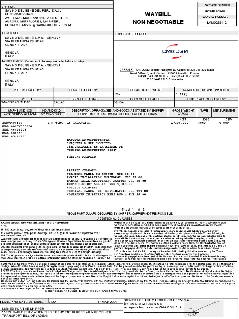 BL Master de Exportación | PDF | Bill Of Lading | Cargo