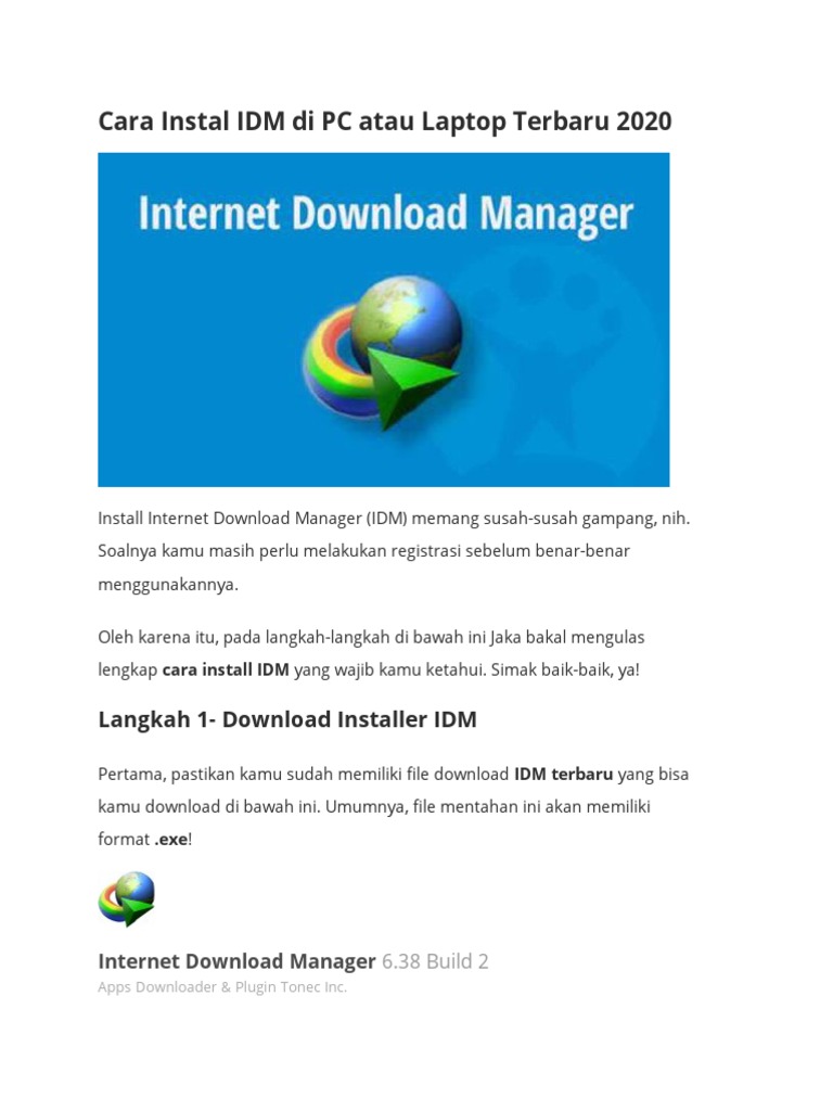 Cara Instal IDM Di PC Atau Laptop Terbaru 2020 | PDF | Komputer | Bisnis