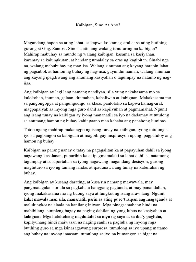 Kaibigan, Sino at Ano (Talumpati) | PDF