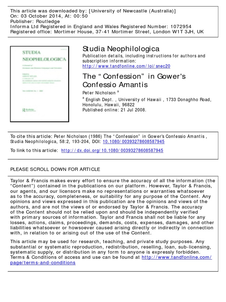 Gower's Confessio Amantis Analysis | PDF | General Fiction