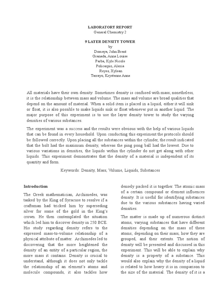 General-Chemistry-Lab-Report | PDF | Liquids | Density