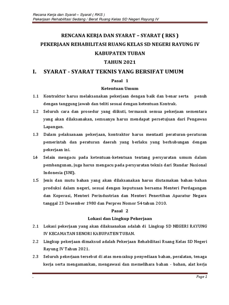 RKS Ruang Kelas SD RAYUNG 4 | PDF | Teknologi & Rekayasa