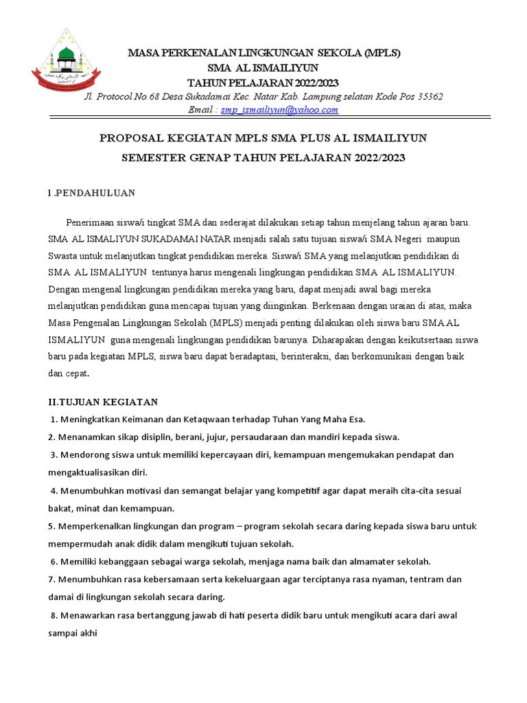 Proposal MPLS SMA Al Ismailiyun 2022 | PDF | Perjalanan