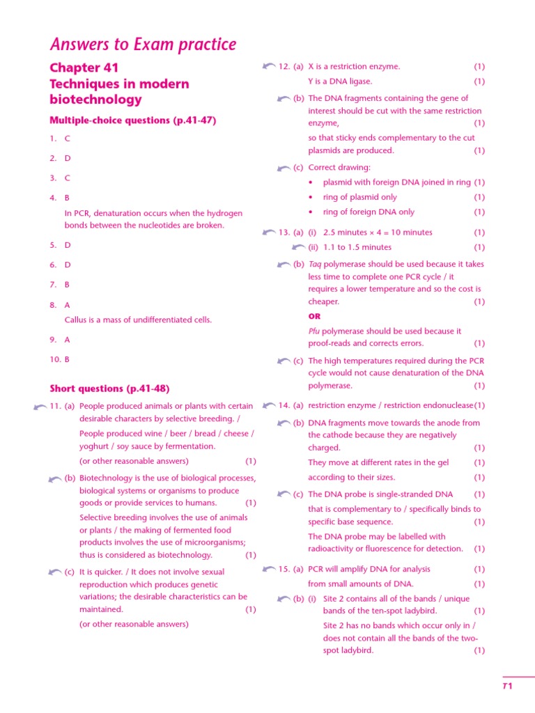 Answers To Exam Practice: Techniques in Modern Biotechnology | PDF ...