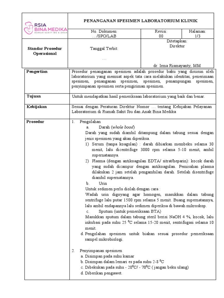 080 Spo Penanganan Spesimen Laboratorium Klinik | PDF