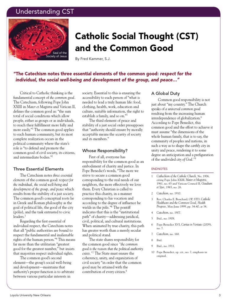 CST & Common Good Fall12jsq | PDF | Catholic Church | Second Vatican ...