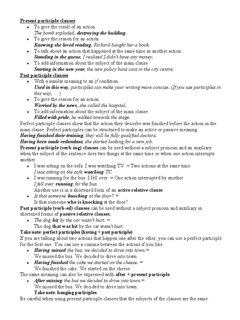Present Participle Clauses | PDF | Verb | Syntax