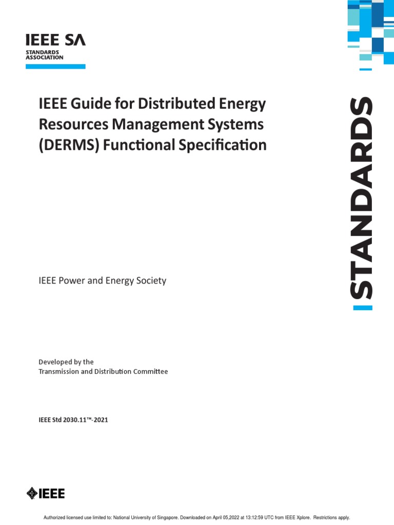 IEEE Guide For Distributed Energy Resources Management Systems (DERMS ...