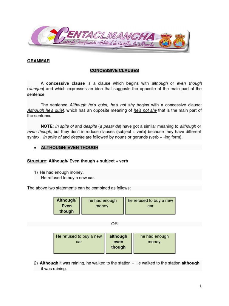 Grammar Concessive Clauses: Although He's Quiet, Which Has An Opposite ...