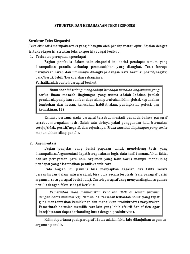 Struktur Dan Kebahasaan Teks Eksposisi Pdf
