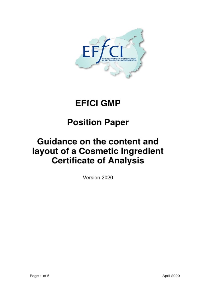 EFfCI GMP Position Paper Certificates of Analysis | PDF | Cosmetics ...