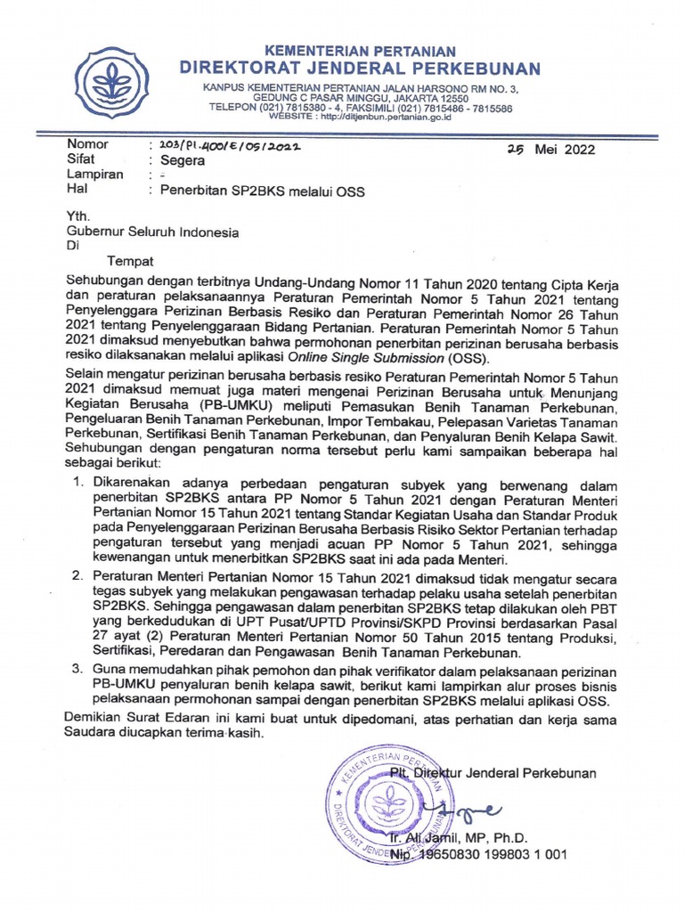 Surat Edaran Penerbitan Sp2bks Melalui Oss | PDF