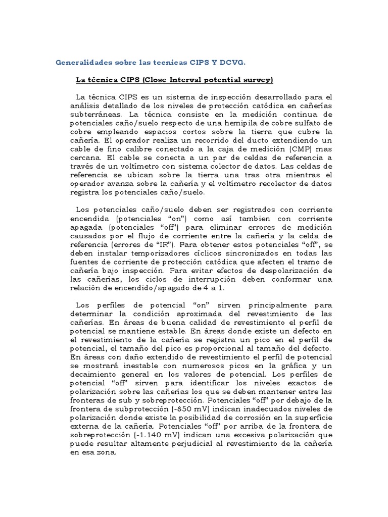 Generalidades Sobre Las Tecnicas CIPS Y DCVG | PDF | Corrosión | Medición