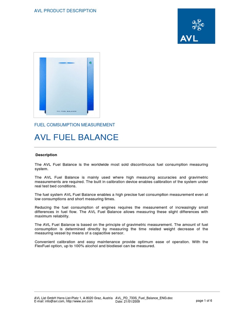AVL Fuel Balance: Precision Measurement System | PDF | Calibration ...