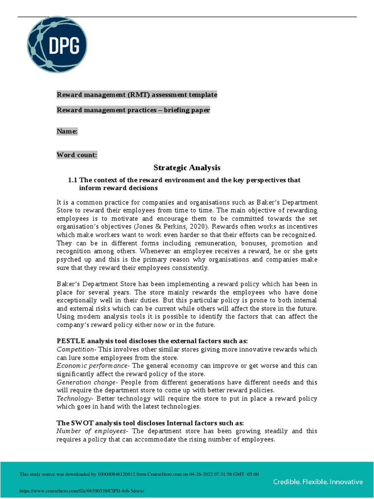 Strategic Analysis: CIPD Level 5 HR RMT Assessment Template v1.0 ...