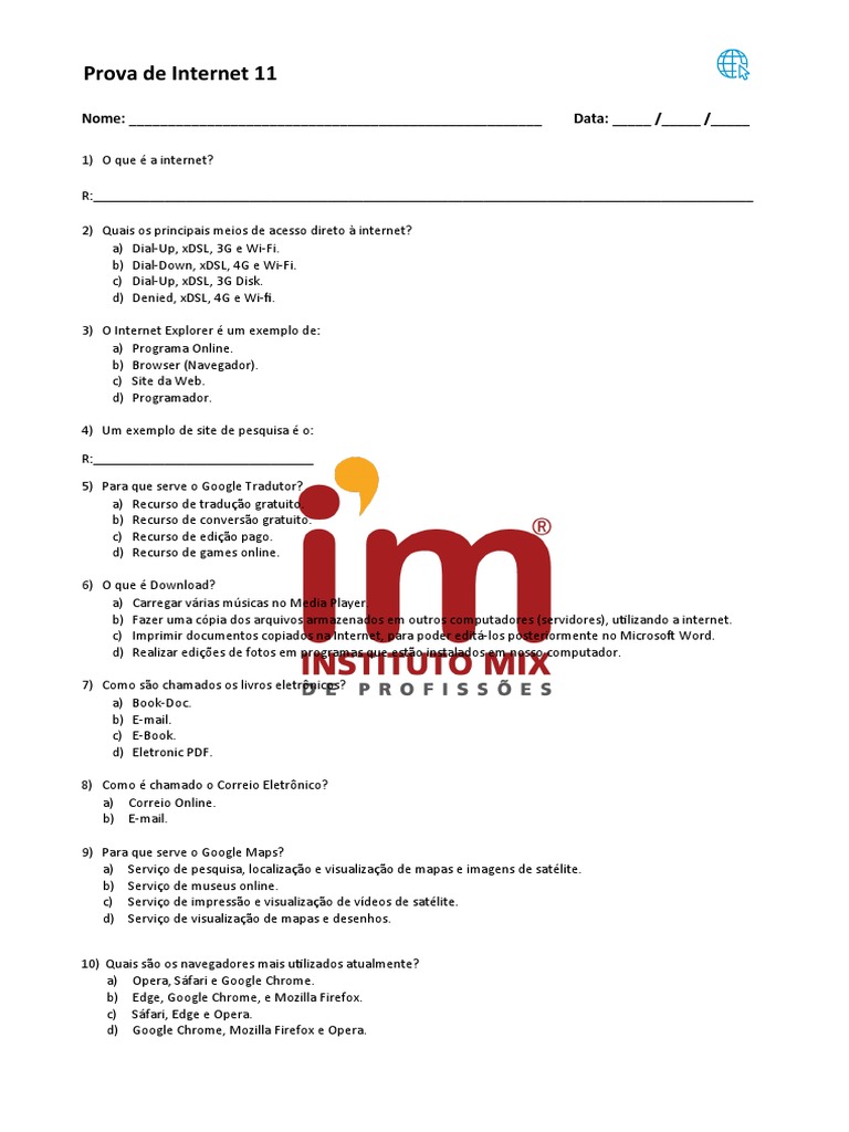 Prova de Internet 11 | PDF | Internet | Computação em nuvem