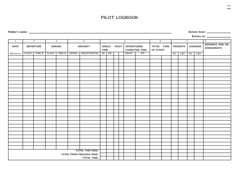 Pilot Logbook: Holder's Name: Entries From: Entries To | PDF