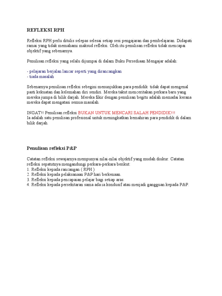 Refleksi RPH | PDF