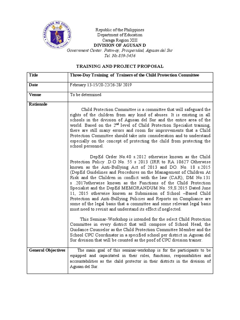 Training and Project Proposal: Division of Agusan D | PDF | Child ...