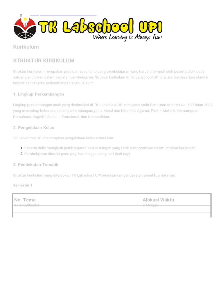 Kurikulum - TK Labschool UPI | PDF