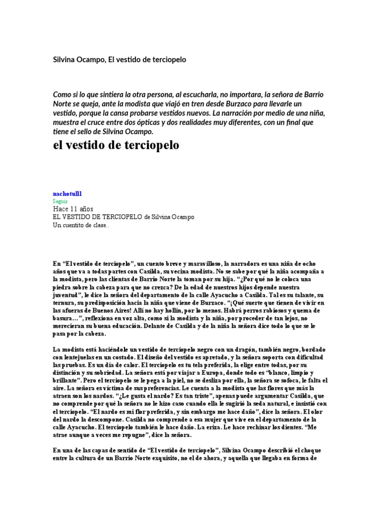 Análisis de El Vestido de Terciopelo, de Silvina Ocampo | PDF