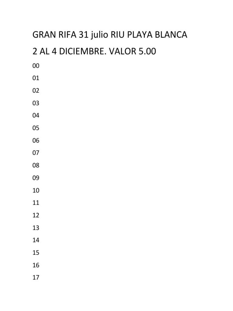 Gra Rifa Riu Playa Blanca. | PDF | Cocina, comidas y vino | Hogar y jardín