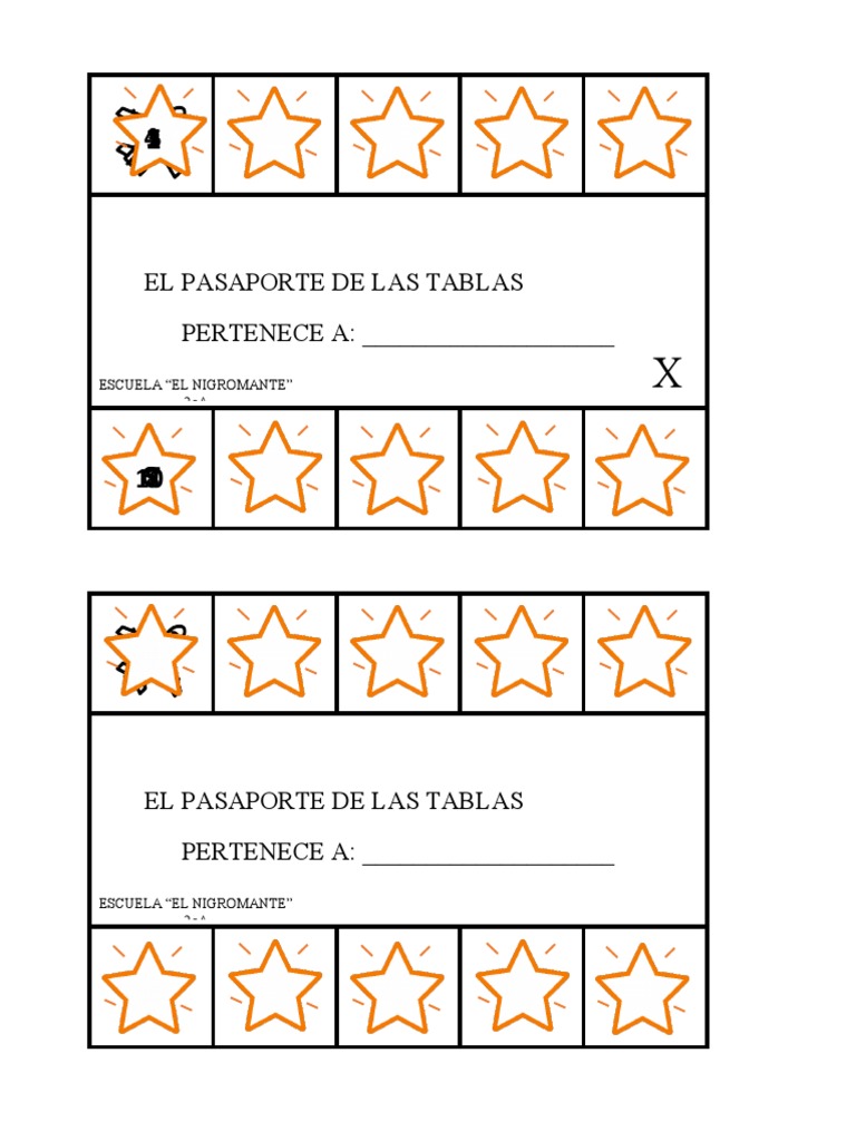 Pasaporte de Tablas de Multiplicar | PDF