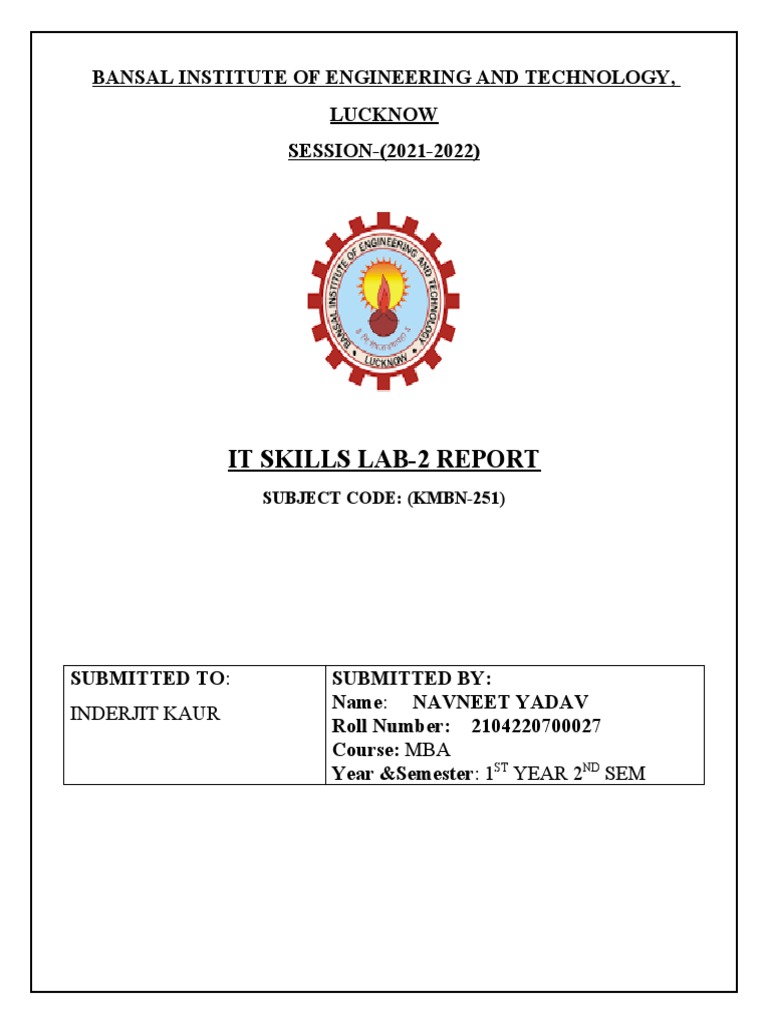 IT Skills Lab-2 Report for MBA Students | PDF | Microsoft Excel | Computing