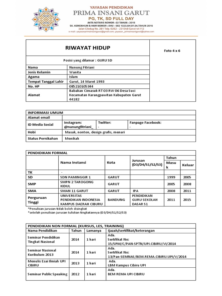 Format CV - Prima Insani | PDF