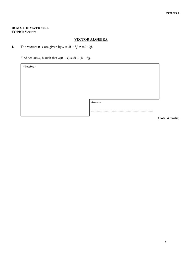 IB Math SL: Vectors Practice | PDF | Euclidean Vector | Speed