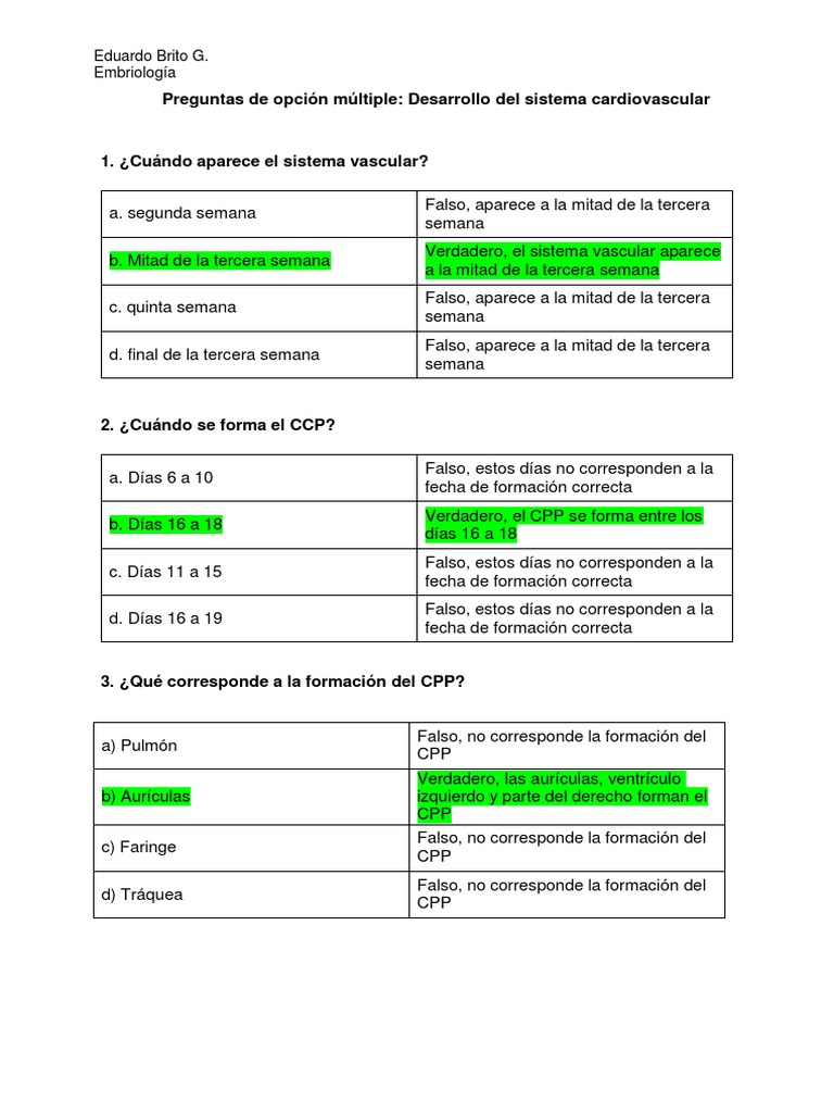 Preguntas de Opción Múltiple Aparato Cardiovascular | PDF | Corazón ...