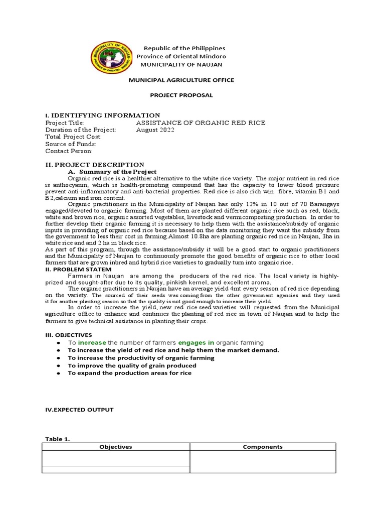 Municipal Agriculture Office Project Proposal I. Identifying ...
