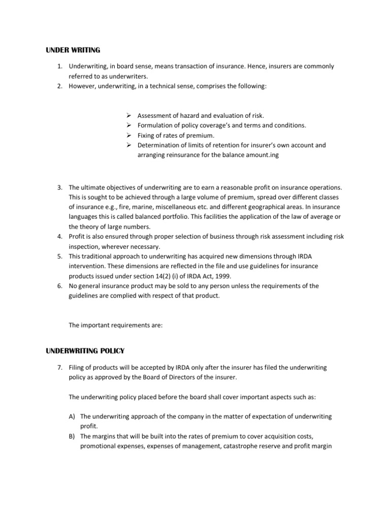 Underwriting Policy and Product Filing Guidelines | PDF | Underwriting ...