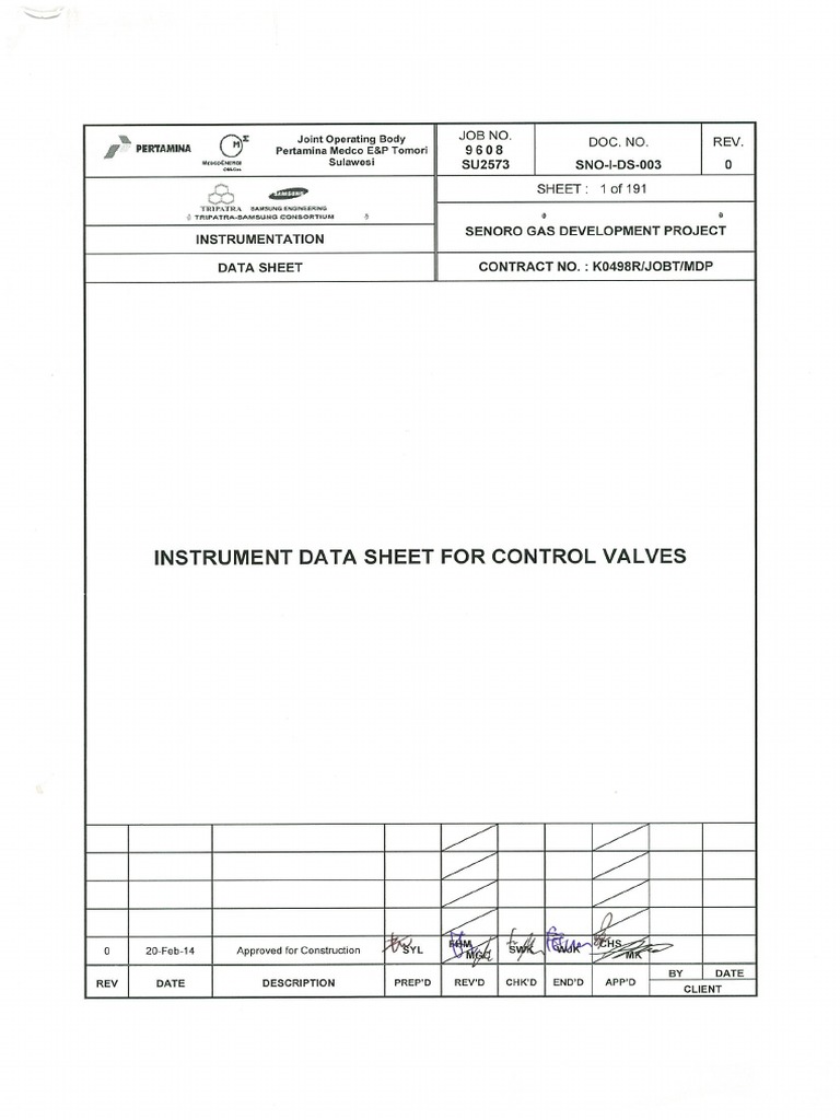 SNO-I-DS-003 - 0 Instrument Data Sheet For Control Valves | PDF ...