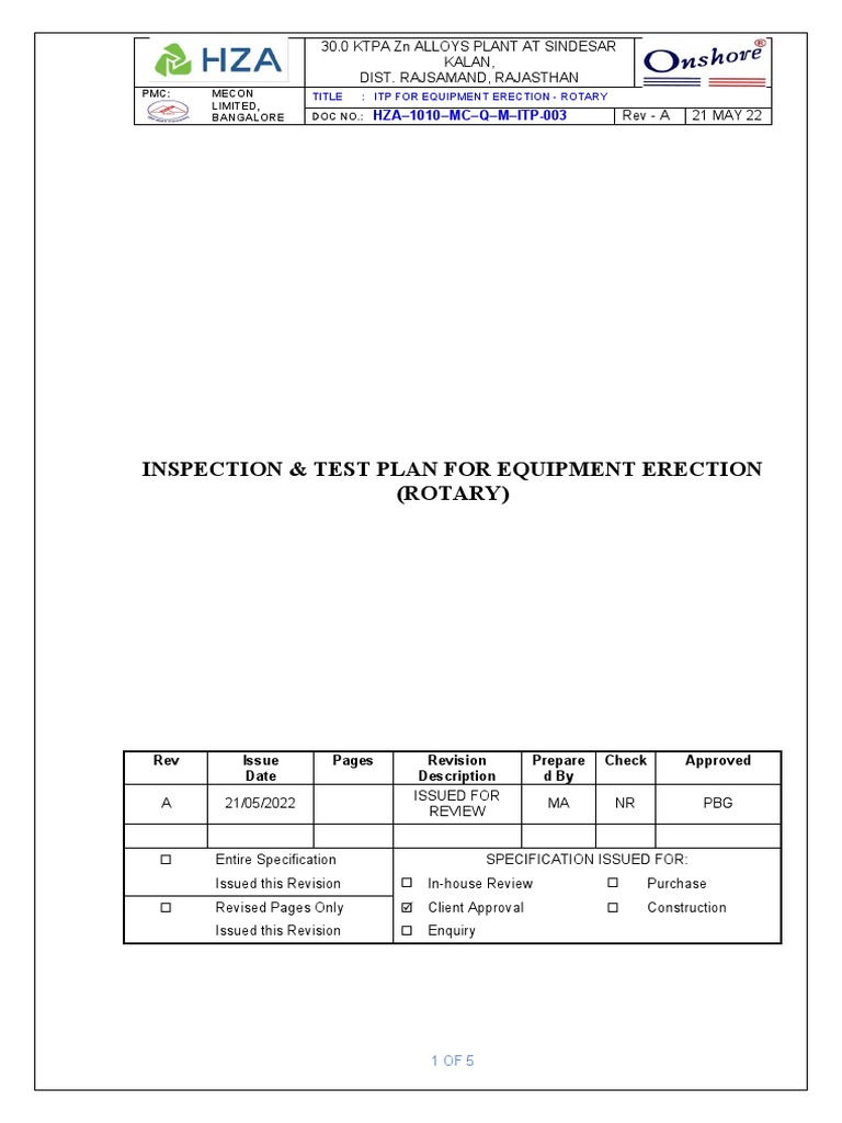 Equipment Erection ITP for Rotary Units | PDF | Nondestructive Testing ...
