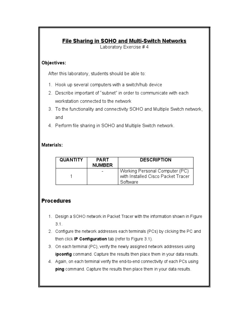 ComNet Lab Activity 4 File Sharing in SOHO | PDF | Computer Network | Personal Computers