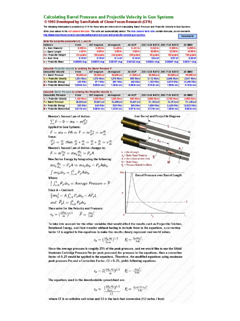 Calculating Barrel Pressure and Projectile Velocity | PDF | Caliber ...