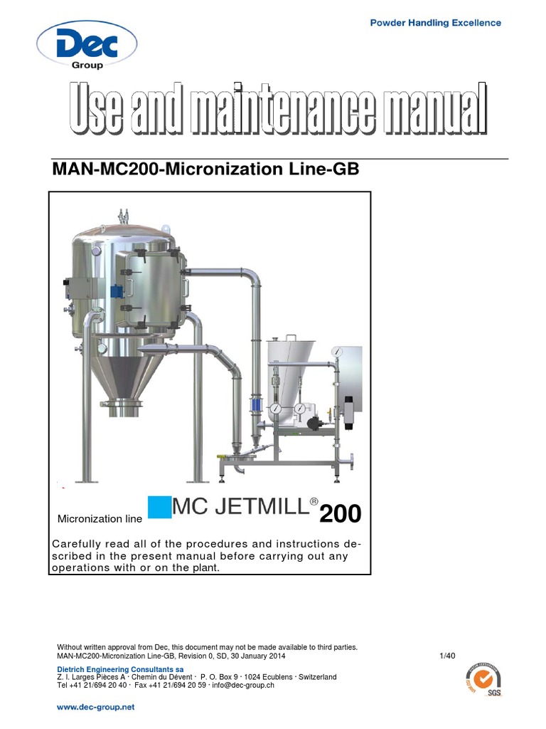 MAN-MC200-Micronization Line-GB | PDF | Valve | Safety