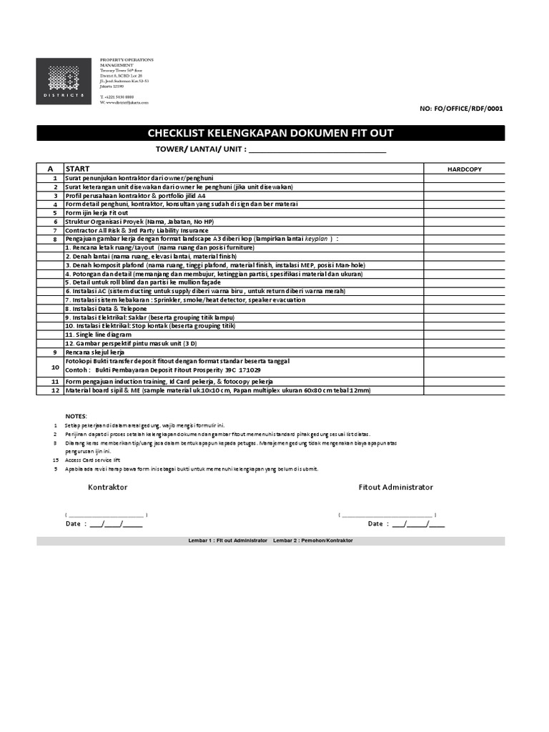 3 Form Checklist Before Fit Out-1 | PDF