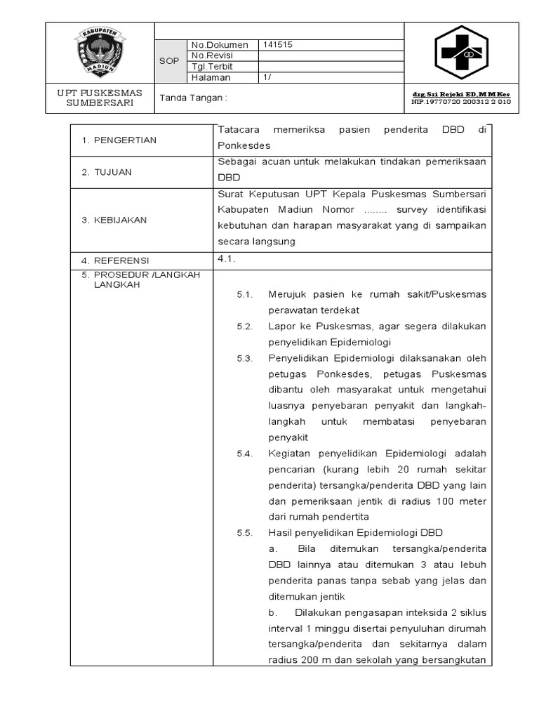 Sop Pemeriksaan DBD | PDF