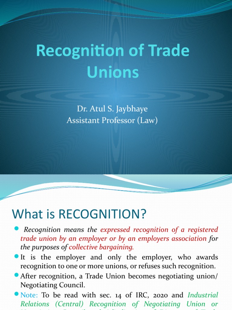 Recognition of Trade Unions | PDF | Trade Union | Employment