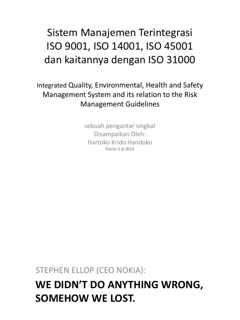Sistem Manajemen Terintegrasi ISO 9001 14001 45001 by Handoko Rev 3 | PDF