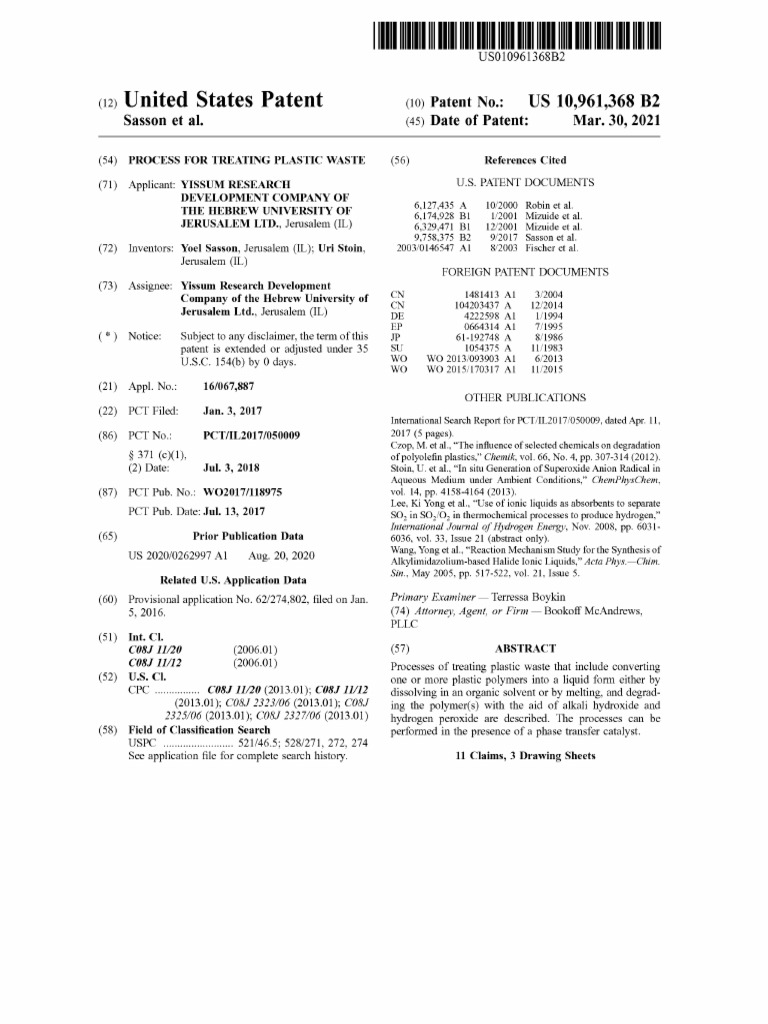 Plastic Recycling Patent Israelo | PDF | Polyethylene | Polymers
